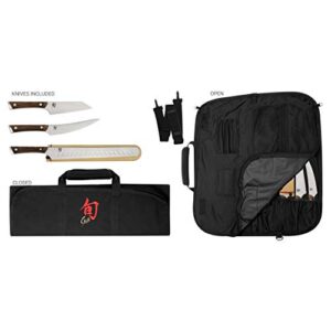 shun cutlery kanso 4 piece bbq knife set, kitchen knife set with knife roll, includes 5" asian multi-prep knife, 6.5" boning/fillet knife, and 12" brisket knife, handcrafted japanese kitchen knives