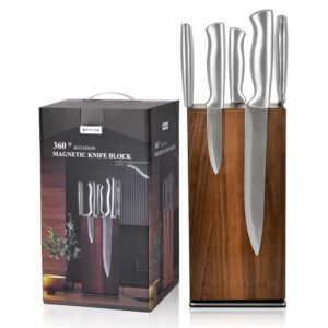 richfish magnetic knife block 360° rotatable knife holder magnetic knife strip wooden knife block without knives