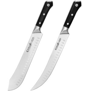 cutluxe butchers knife set – cimeter and bullnose butcher breaking knives – forged high carbon german steel – full tang & razor sharp – ergonomic handle design – artisan series