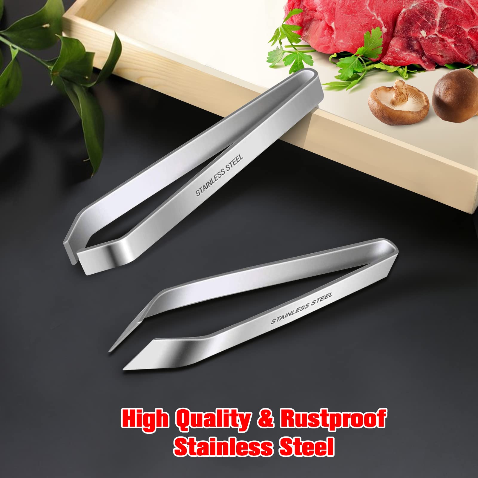 Fish Bone Tweezers - 2PCS Kitchen Tweezers Stainless Steel Flat and Slant Cooking Tweezers Precision Chef Tweezers Meat Hair Remover Tool for Cooking Kitchen, Suitable for Salmon Deboning