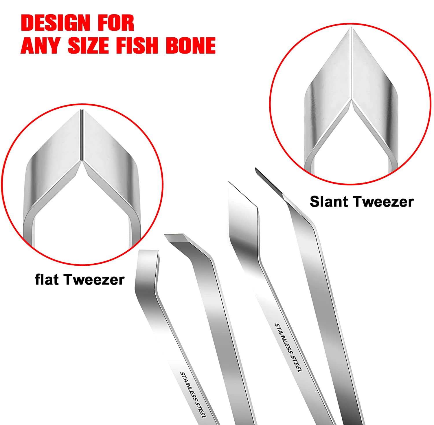 Fish Bone Tweezers - 2PCS Kitchen Tweezers Stainless Steel Flat and Slant Cooking Tweezers Precision Chef Tweezers Meat Hair Remover Tool for Cooking Kitchen, Suitable for Salmon Deboning