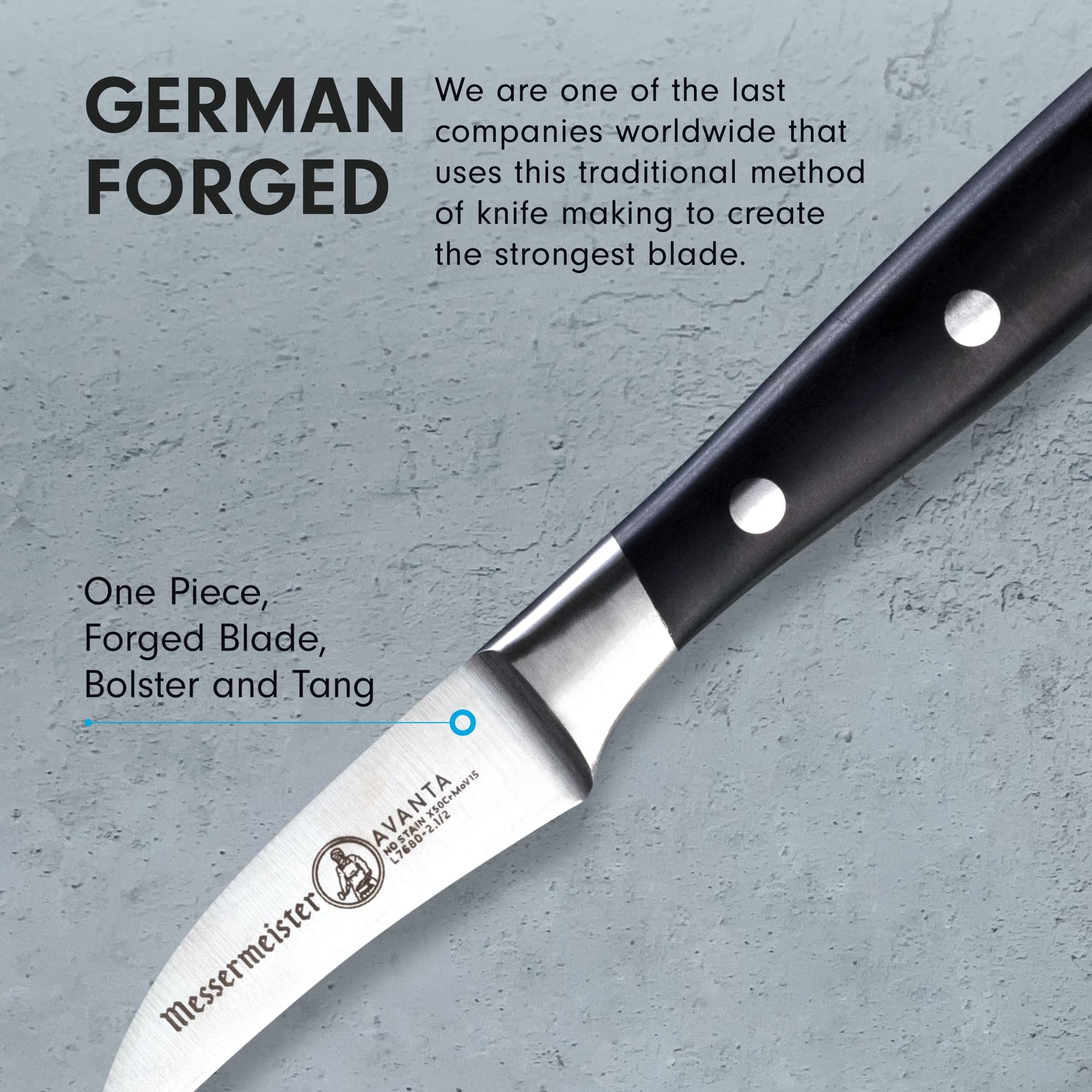 Messermeister Avanta 2.5” Garnishing Knife - German X50 Stainless Steel - Rust Resistant & Easy to Maintain