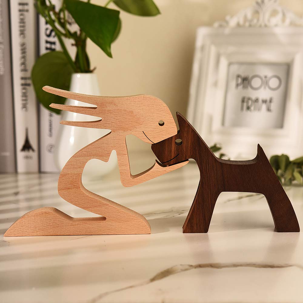 GUANKE Wooden Women's Dog Carving Ornaments are Used for Home Office Desks,Wooden Dog Carving Decorations,Wood Carving Decorations - Increase (PL020A)