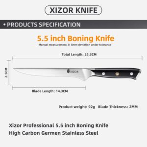 XIZOR Boning Knife 6 inch DeBoning & Fillet Knife, German High Carbon Stainless Steel Blade, Razor Sharp Kitchen Cooking Knife, Ergonomic Full Tang Handle Design with Gift Box