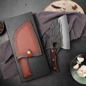 Japanese Feather Viking Dragon Boning Cleaver Serbian Chef Knife Set Forged in Fire with Sheath for Outdoor Camping BBQ Christmas Gift Men