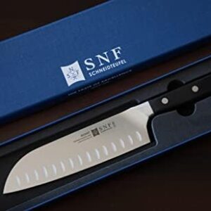 SNFSchneidteufel Avant Santoku Knife 7 inch Japanese Chef Knife Made with X50CrMoV15 Stainless Steel Kitchen Knife Set and Black Ergonomic Handle Design (Onyx Black)