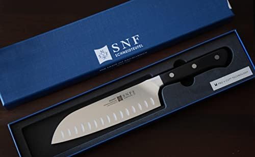 SNFSchneidteufel Avant Santoku Knife 7 inch Japanese Chef Knife Made with X50CrMoV15 Stainless Steel Kitchen Knife Set and Black Ergonomic Handle Design (Onyx Black)