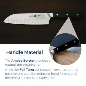 SNFSchneidteufel Avant Santoku Knife 7 inch Japanese Chef Knife Made with X50CrMoV15 Stainless Steel Kitchen Knife Set and Black Ergonomic Handle Design (Onyx Black)