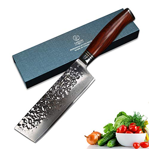 YARENH Chef Knife, 6.5 inch Nakiri Kitchen Vegetable Knife, Sharp Damascus Stainless Steel Blade,73 Layers, High Carbon,Full Tang, Dalbergia Wood Handle, Gift Box Packing,HTT-Series