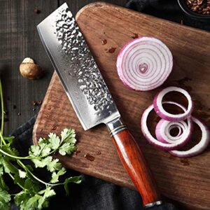 YARENH Chef Knife, 6.5 inch Nakiri Kitchen Vegetable Knife, Sharp Damascus Stainless Steel Blade,73 Layers, High Carbon,Full Tang, Dalbergia Wood Handle, Gift Box Packing,HTT-Series