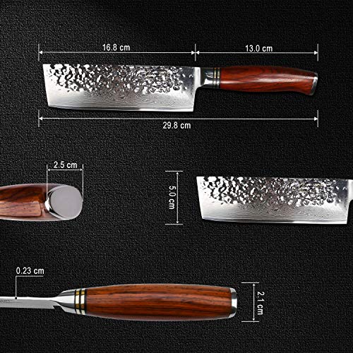 YARENH Chef Knife, 6.5 inch Nakiri Kitchen Vegetable Knife, Sharp Damascus Stainless Steel Blade,73 Layers, High Carbon,Full Tang, Dalbergia Wood Handle, Gift Box Packing,HTT-Series