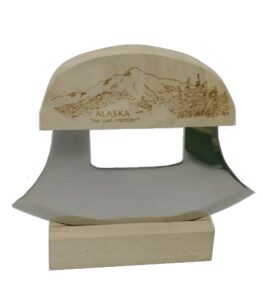 alaskan ulu knife with wooden display stand