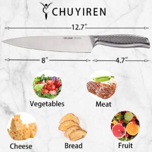 CHUYIREN Chef Knife,8" Stainless Steel Japanese Chef Knife, Full-Tang Knife with Ergonomic Handle, Professional Sharp Cooking Knife Cutting Knife Meat Knife for Kitchen or Restaurant