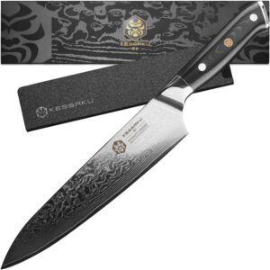 kessaku chef knife - 8 inch - damascus dynasty series - razor sharp kitchen knife - forged 67-layer japanese aus-10v high carbon stainless steel - g10 garolite handle with blade guard