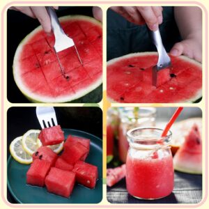 2 PCS 2-in-1 Watermelon Fork Slicer, Stainless Steel Watermelon Slicer Cutter Tool, Fruit Vegetable Cutting Fork for Family Parties Camping