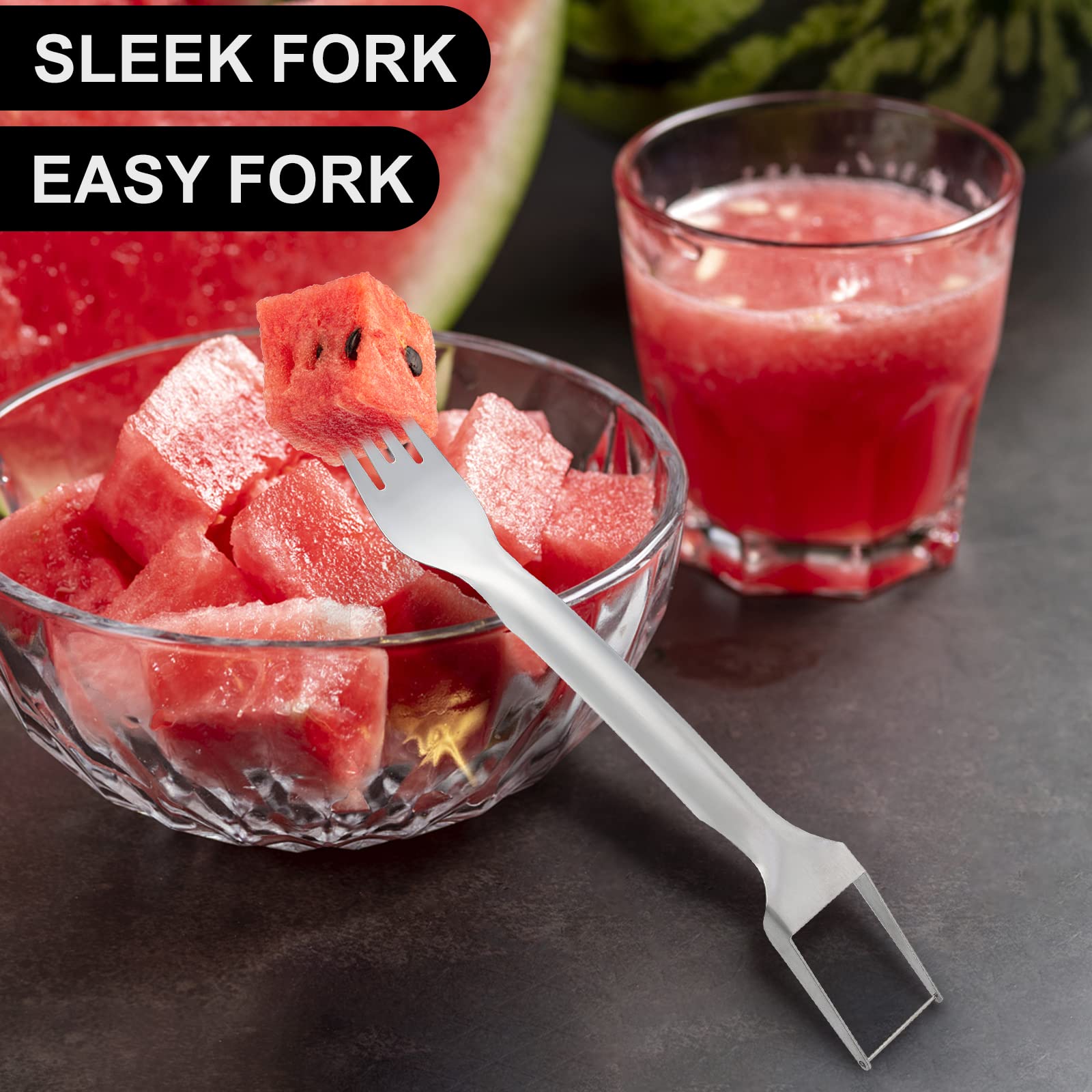 2 PCS 2-in-1 Watermelon Fork Slicer, Stainless Steel Watermelon Slicer Cutter Tool, Fruit Vegetable Cutting Fork for Family Parties Camping