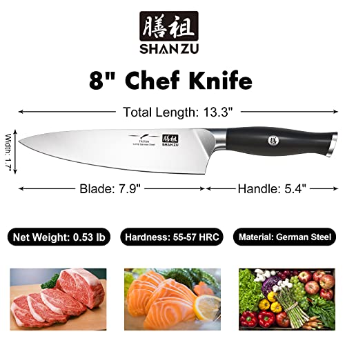 SHAN ZU Chef Knife, Kitchen Knife 8 inch Chef's Knives, High Carbon German Stainless Steel Sharp Chefs Knife with ABS Ergonomic Handle, Kitchen Gifts