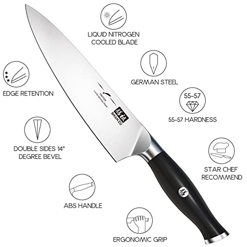 SHAN ZU Chef Knife, Kitchen Knife 8 inch Chef's Knives, High Carbon German Stainless Steel Sharp Chefs Knife with ABS Ergonomic Handle, Kitchen Gifts