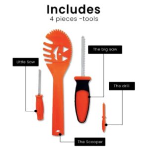 KINREX Pumpkin Carving Kit – Halloween Carve Tools Set For Kids & Adults, 8 Paper Stencils Patterns Designs Templates Jack o Lantern Decoration, Includes Small & Big Saw Tool, Scooper & Drill