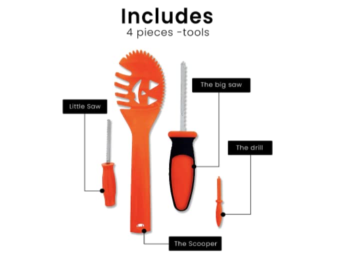 KINREX Pumpkin Carving Kit – Halloween Carve Tools Set For Kids & Adults, 8 Paper Stencils Patterns Designs Templates Jack o Lantern Decoration, Includes Small & Big Saw Tool, Scooper & Drill