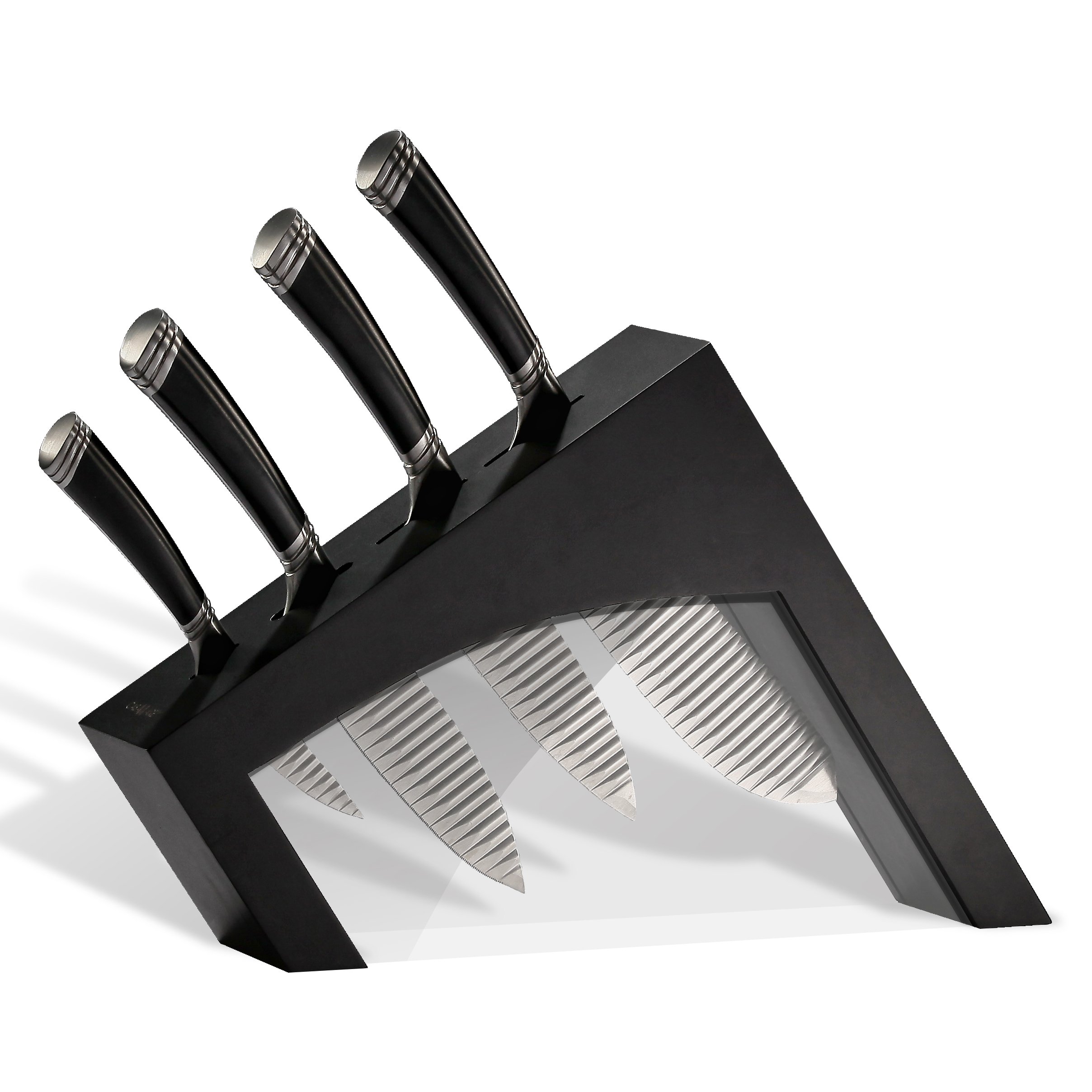 Casaware 5pc Knife Block Set (All Purpose, Chef, Serrated Utility, Paring, Knife Block) (Black)