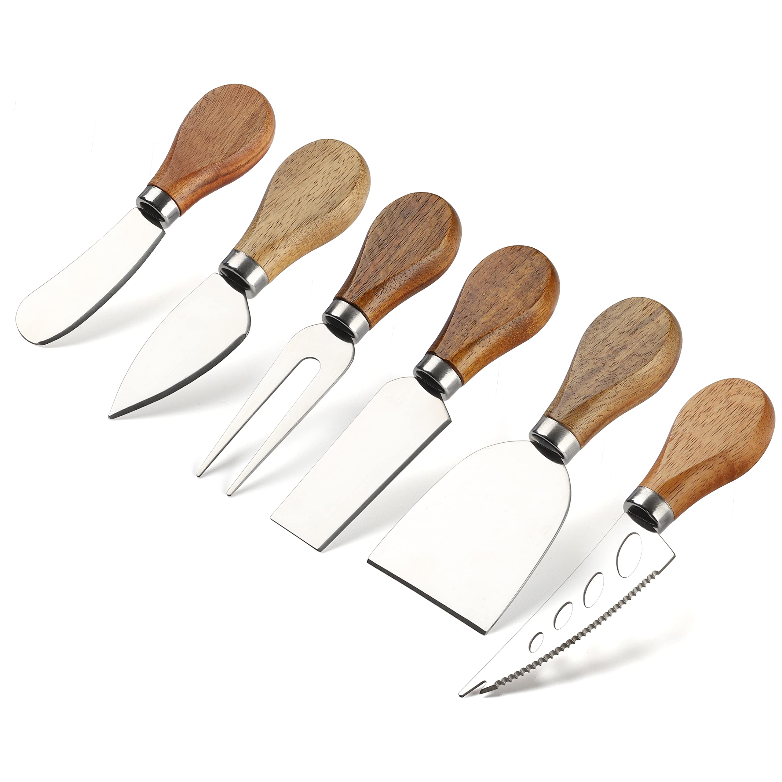 Evannt 10 PCS Spreader Knife Set Cheese Butter Spreader Knives Cheese Slicer Cutter Stainless Steel Cheese Spatula Set with Wooden Handles for Butter Cheese Jam Pastry Making (10)