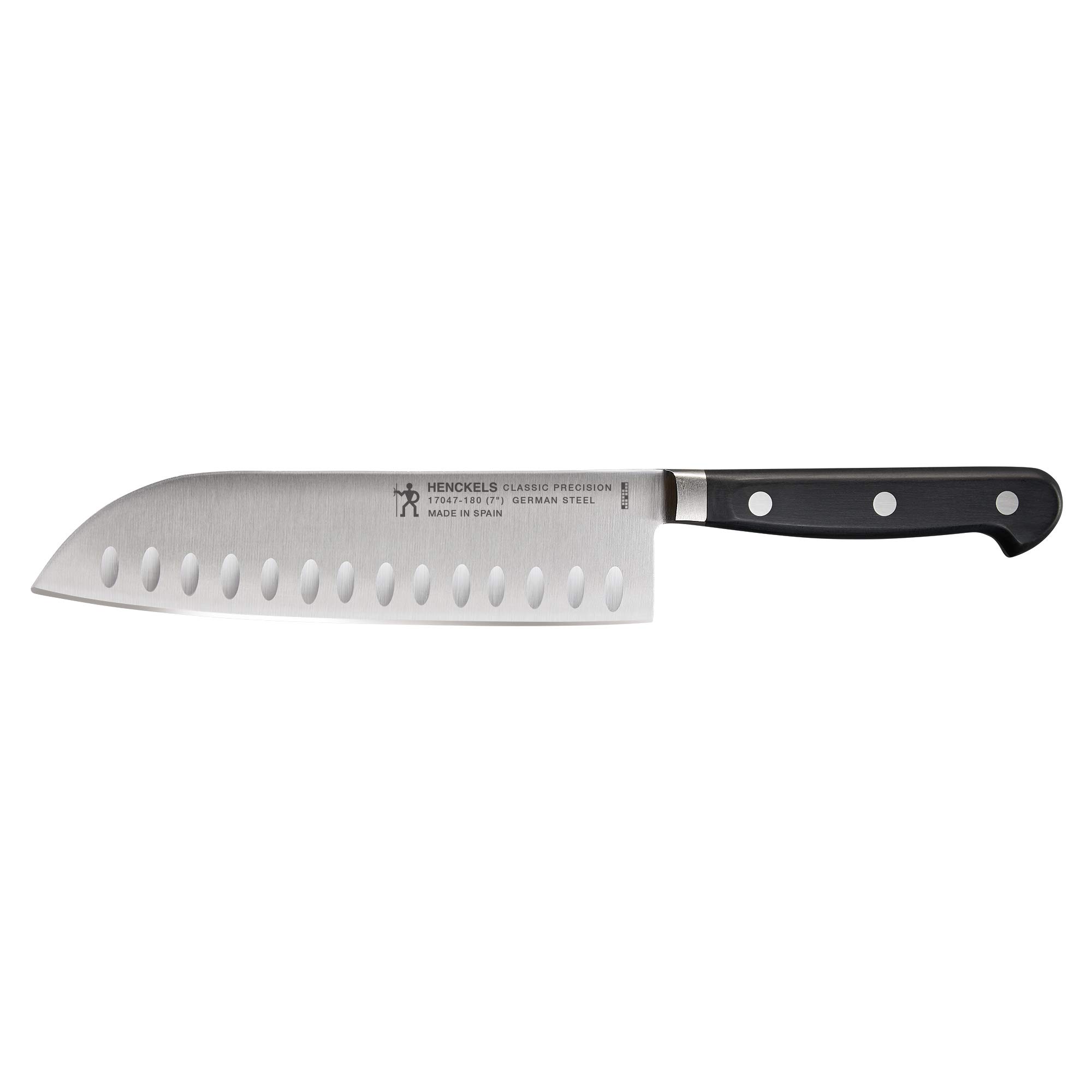 HENCKELS Classic Precision Razor-Sharp Hollow Edge Santoku Knife 7 Inch, German Engineered Informed by 100+ Years of Mastery