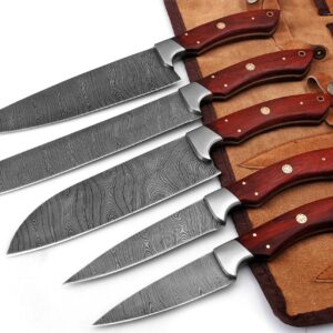 Handmade Damascus Steel Blade Kitchen Knife Set 5pcs Best Damascus Chef Knife Set Professional Kitchen Cooking Knives With Leather Case/Bag