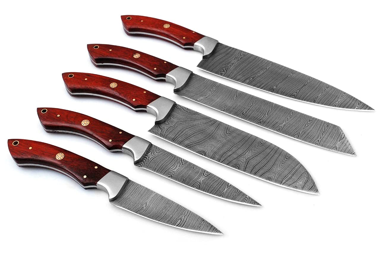 Handmade Damascus Steel Blade Kitchen Knife Set 5pcs Best Damascus Chef Knife Set Professional Kitchen Cooking Knives With Leather Case/Bag