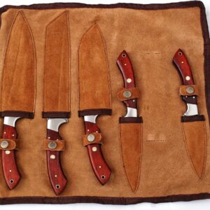 Handmade Damascus Steel Blade Kitchen Knife Set 5pcs Best Damascus Chef Knife Set Professional Kitchen Cooking Knives With Leather Case/Bag