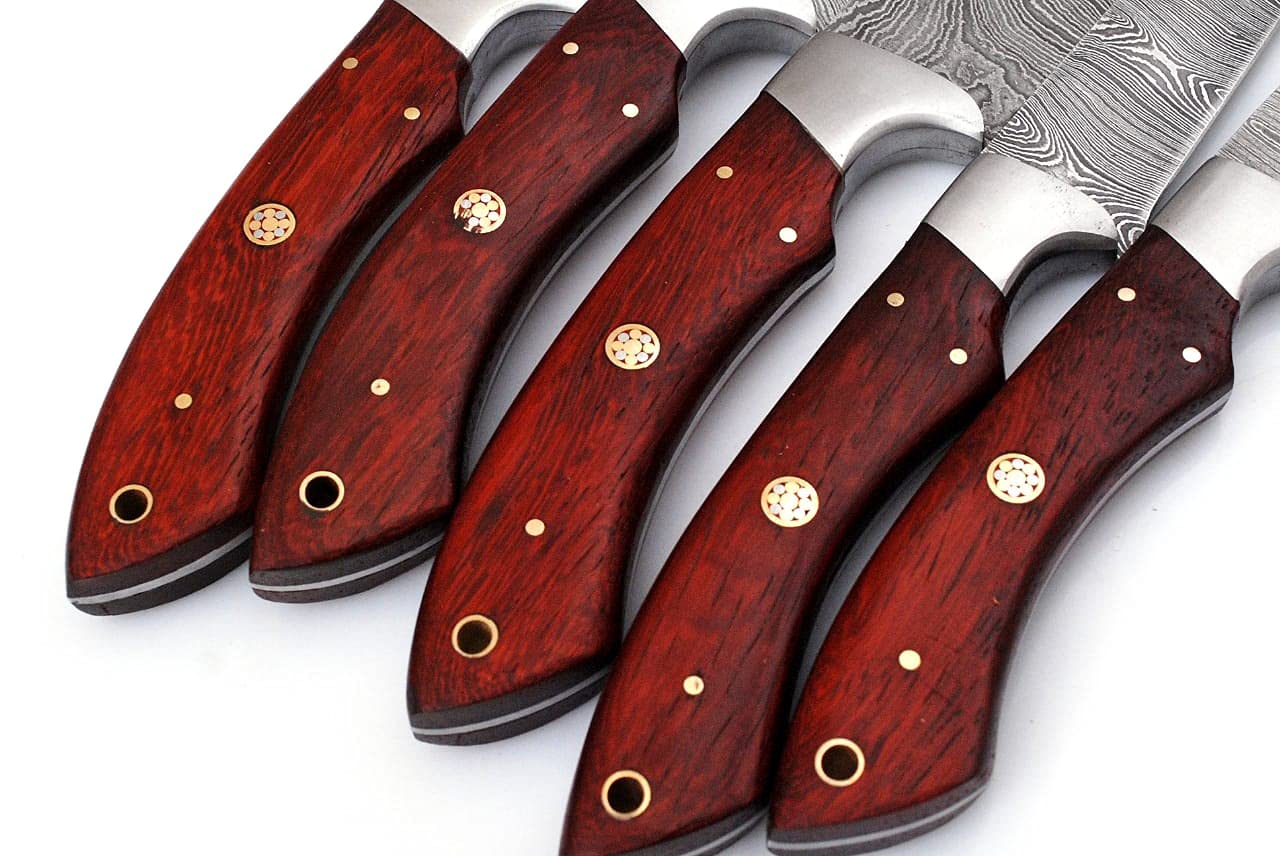 Handmade Damascus Steel Blade Kitchen Knife Set 5pcs Best Damascus Chef Knife Set Professional Kitchen Cooking Knives With Leather Case/Bag