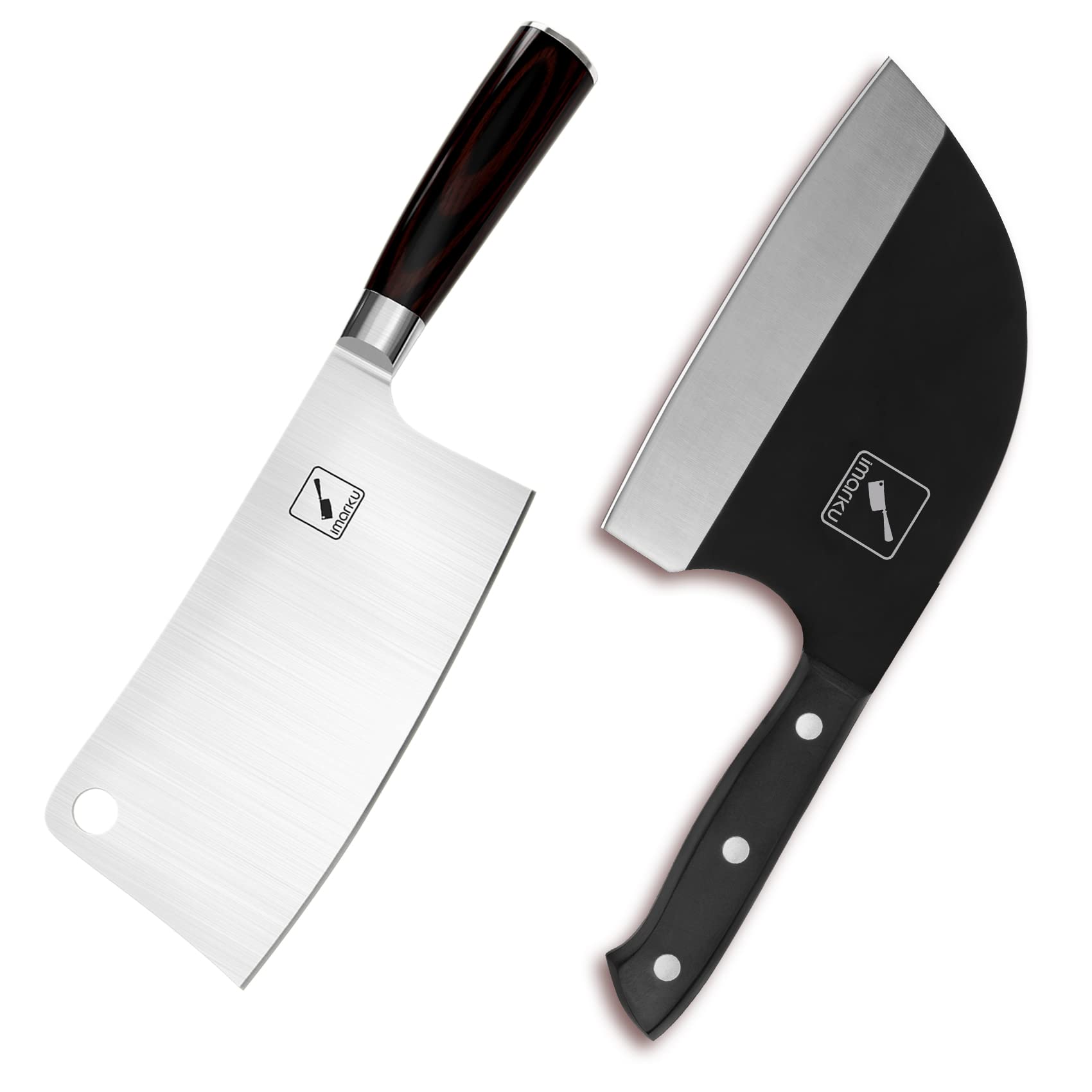 imarku 7 inch Butcher Knife and Cleaver, High Carbon Steel Ultra Sharp Kitchen Knife with Ergonomic Handle