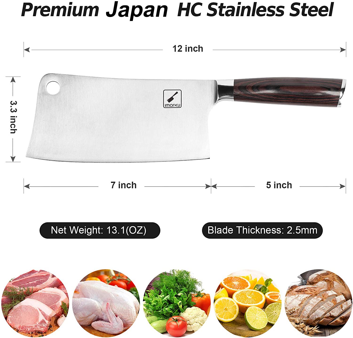 imarku 7 inch Butcher Knife and Cleaver, High Carbon Steel Ultra Sharp Kitchen Knife with Ergonomic Handle