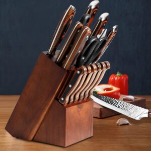 Knife Set, 15 Pieces Kitchen Knife Set with Wooden Block, Germany High Carbon Stainless Steel Knife Block Set with Sharpener, Knives Set for Kitchen with 6 Steak Knives Ultra Sharp Chef Knife Set