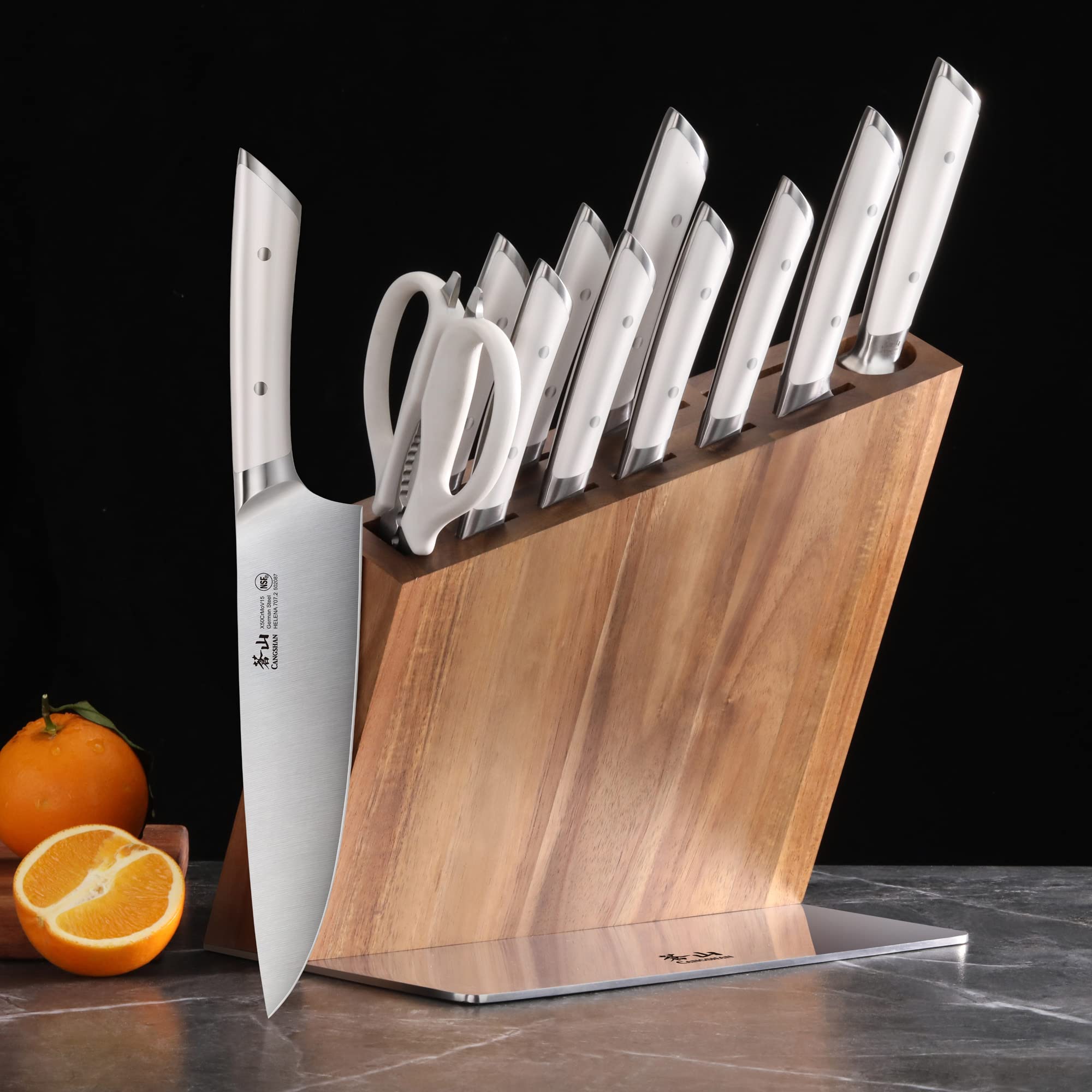 Cangshan HELENA Series German Steel Forged, HUA Knife Block Set (12-Piece, White)