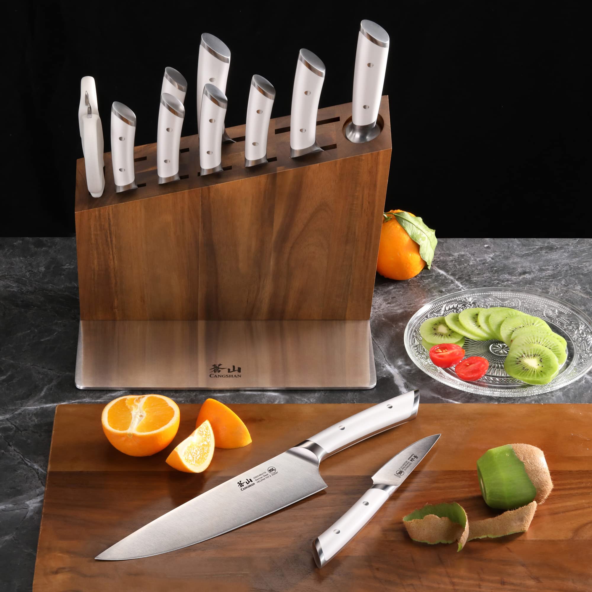 Cangshan HELENA Series German Steel Forged, HUA Knife Block Set (12-Piece, White)