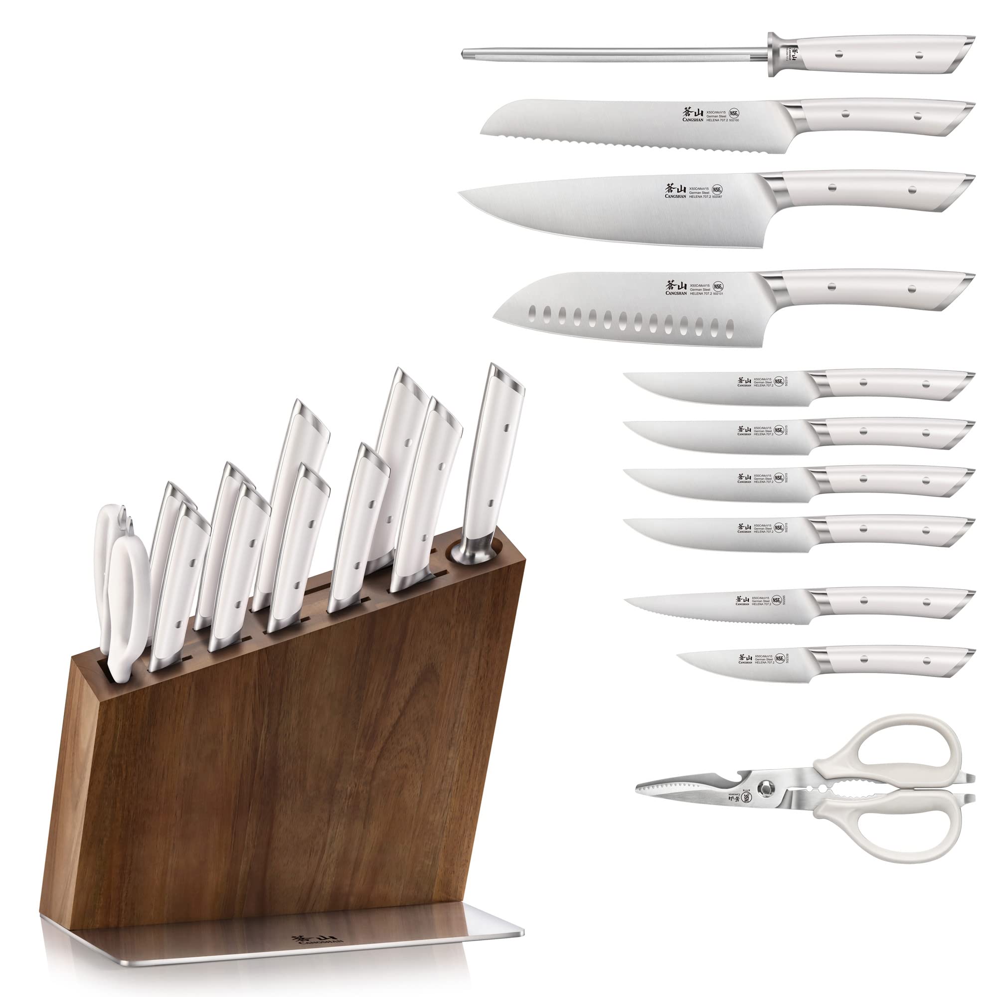 Cangshan HELENA Series German Steel Forged, HUA Knife Block Set (12-Piece, White)