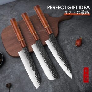 Huusk Japan Chef Knife Set, Santoku Japanese Kitchen Knife 7 inch and Nakiri Knife Vegetable & Fruit Knife 7inch, Hand Forged Cooking Knives