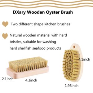 DXary Oyster Cleaning Brush Set, 2 Pieces Wood Oyster Brush with Oyster Shucking Knife Kit Natural Bristle Hair Hard Brush Suit For Kitchen Vegetable Oysters Seafood Brush Cleaning Tools (Wood)