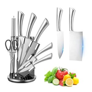 edossa knife set - kitchen knife set 8 pieces germany stainless steel knife block set with sharpener - dishwasher safe kitchen knives - ultra sharp chef knife set for kitchen silver