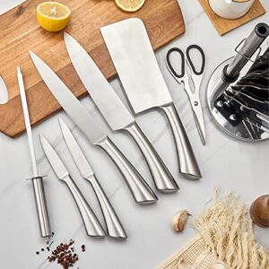 EDOSSA Knife Set - Kitchen Knife Set 8 Pieces Germany Stainless Steel Knife Block Set with Sharpener - Dishwasher Safe Kitchen Knives - Ultra Sharp Chef Knife Set for Kitchen Silver