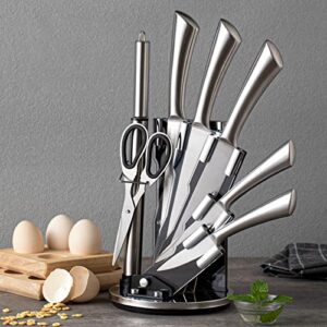 EDOSSA Knife Set - Kitchen Knife Set 8 Pieces Germany Stainless Steel Knife Block Set with Sharpener - Dishwasher Safe Kitchen Knives - Ultra Sharp Chef Knife Set for Kitchen Silver