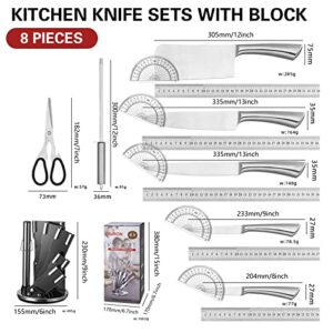 EDOSSA Knife Set - Kitchen Knife Set 8 Pieces Germany Stainless Steel Knife Block Set with Sharpener - Dishwasher Safe Kitchen Knives - Ultra Sharp Chef Knife Set for Kitchen Silver