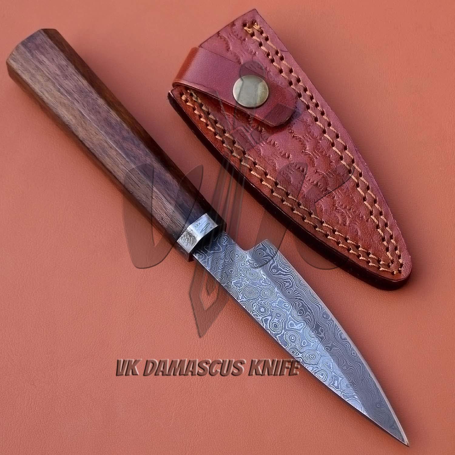 Handmade Damascus Paring Knife, Petty Knife with Sheath, 9" Thin Sharp JNR 4014