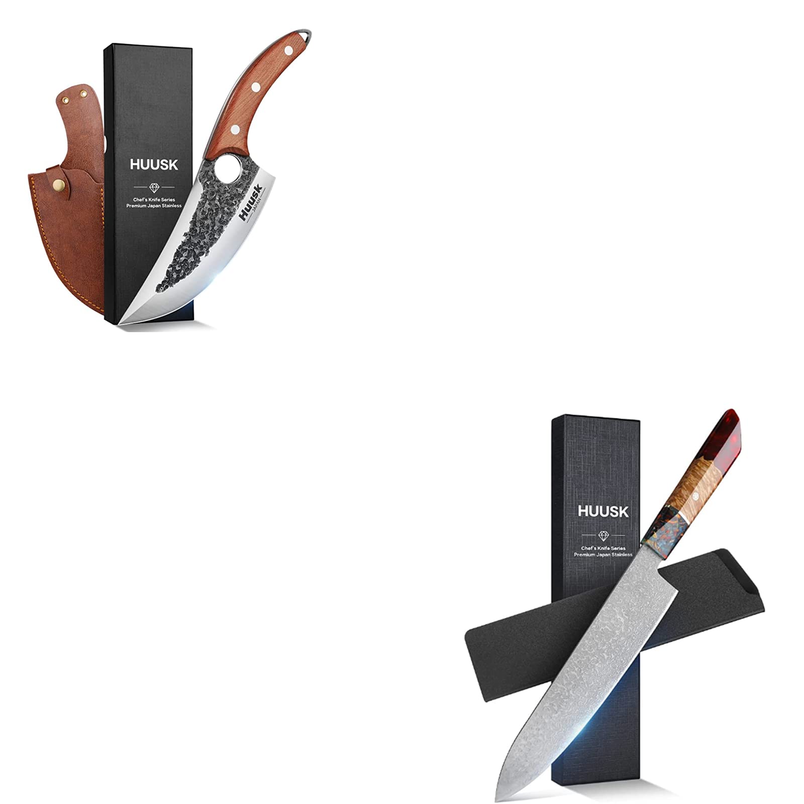 Huusk Knife Japan Kitchen Bundle with AUS-10 Damascus Steel Chopping Knife