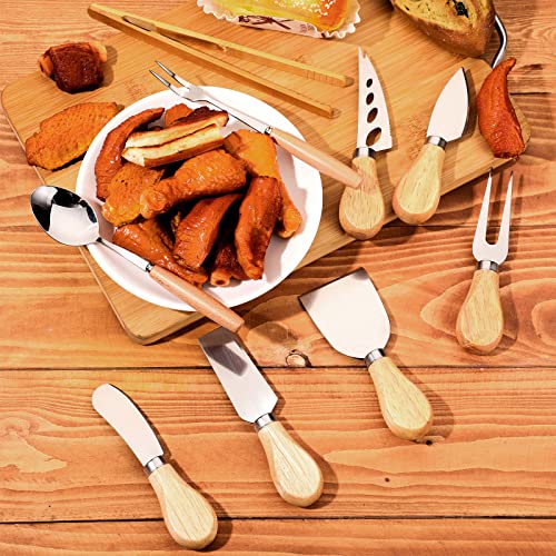 18 Pcs Charcuterie Accessories, Cheese Spreader Knive Set Cheese Butter Spreader Knife Wooden Charcuterie Utensils Wooden Handles Mini Serving Tongs Spoons Forks for Party Wedding Christmas