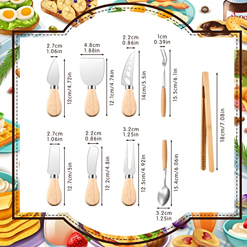 18 Pcs Charcuterie Accessories, Cheese Spreader Knive Set Cheese Butter Spreader Knife Wooden Charcuterie Utensils Wooden Handles Mini Serving Tongs Spoons Forks for Party Wedding Christmas