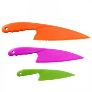 Xaocaige Plastic cake Knife, Children's Kitchen Safety Knife 3 piece set Nylon, Children's cooking knife 3 sizes and colors for cooking and cutting pastries, cake，breads, fruits, vegetables.