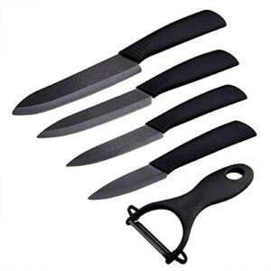 Ceramic Knife Set, 5 Pieces Professional Chef Knives with Sheaths, including Ceramic Knives of 6"/5"/4"/3" 4 Different Sizes and 1 Vegetable Peeler