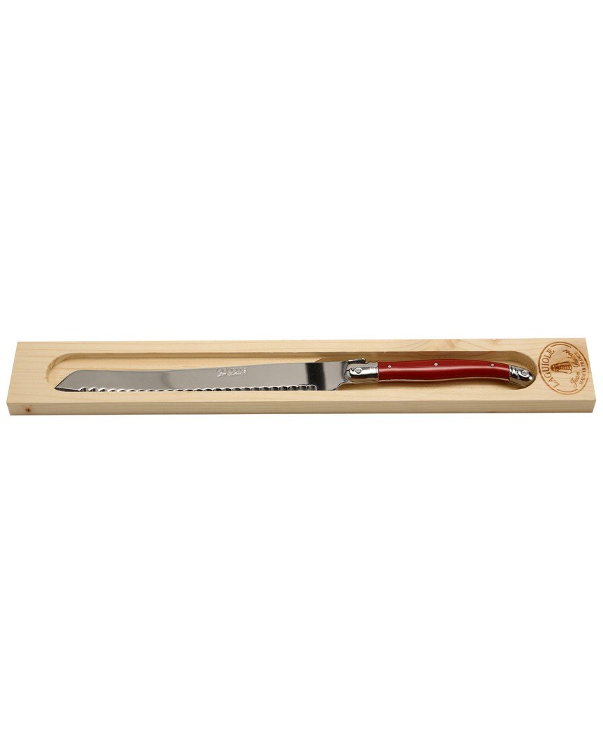 Jean Dubost Bread Knife with Handle in Wood Box, Red